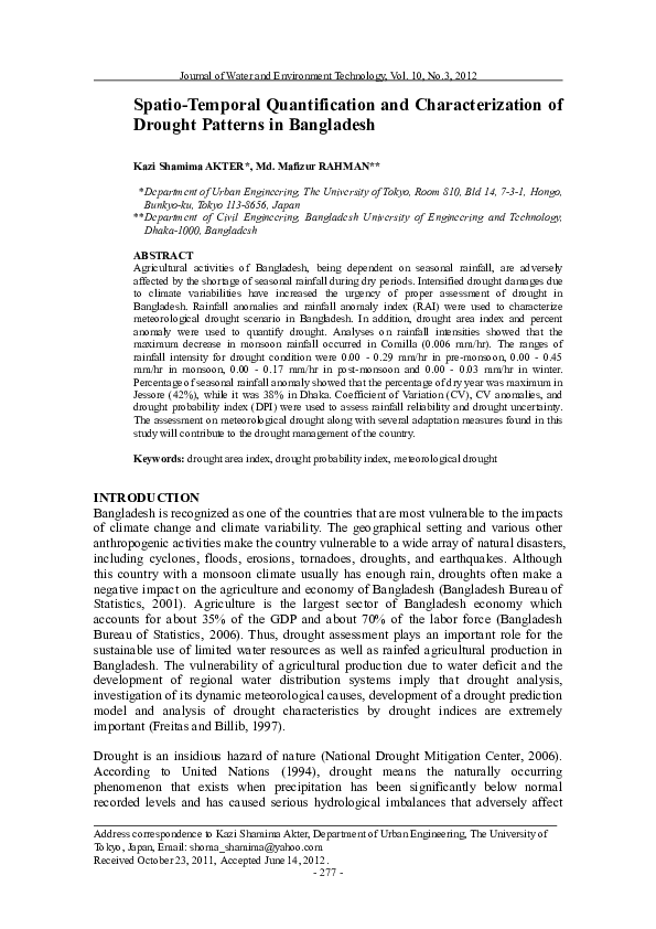 Pdf Spatio Temporal Quantification And Characterization Of Drought