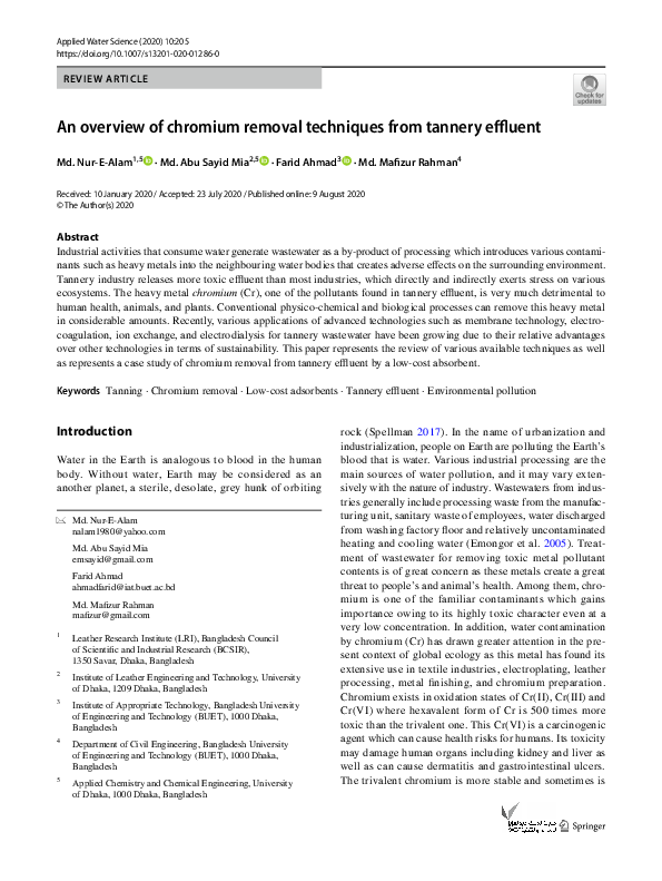 (PDF) An overview of chromium removal techniques from tannery effluent