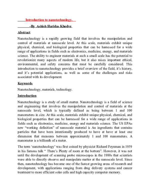 (DOC) Introduction to nanotechnology