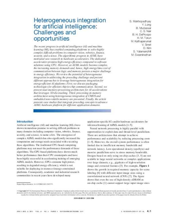(PDF) Heterogeneous integration for artificial intelligence: Challenges and opportunities