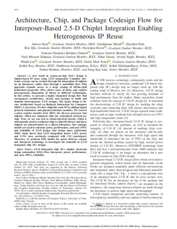 Pdf Architecture Chip And Package Codesign Flow For Interposer Based 2 5 D Chiplet