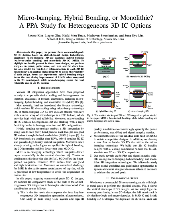 (PDF) Micro-bumping, Hybrid Bonding, or Monolithic? A PPA Study for ...