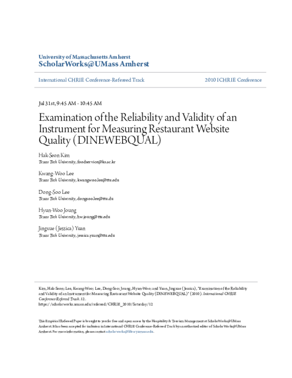 (PDF) Examination of the reliability and validity of an instrument for measuring service quality ...