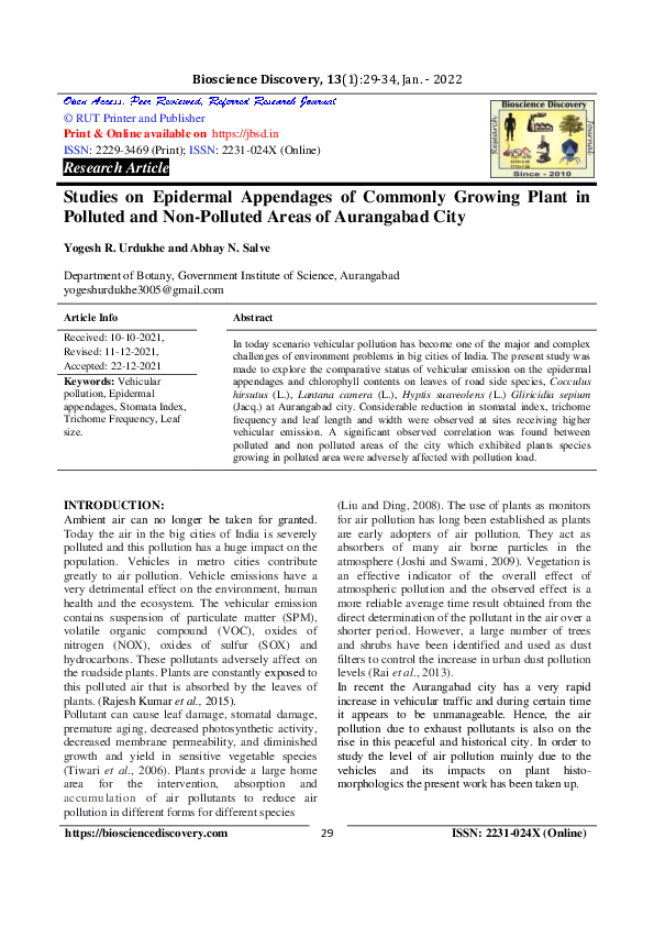 (PDF) Studies on Epidermal Appendages of Commonly Growing Plant in ...