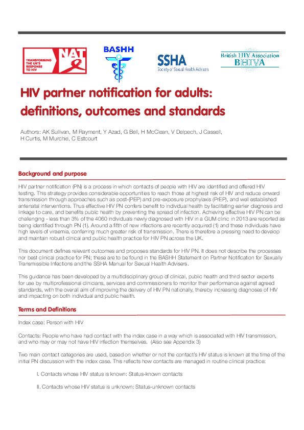 (PDF) HIV partner notification for adults: definitions, outcomes and ...