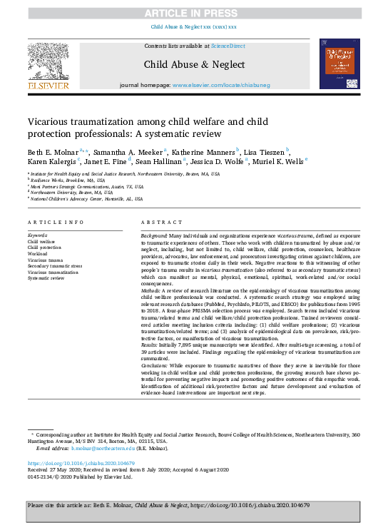 (PDF) Vicarious traumatization among child welfare and child protection ...