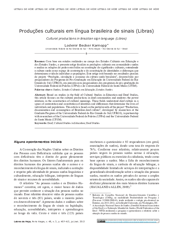 (PDF) Cultural productions in Brazilian sign language (Libras)