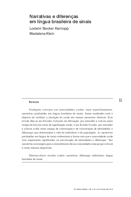 (PDF) Narratives and differences in the brazilian sign language ... (PDF) Narratives and differences in the brazilian sign language ...
