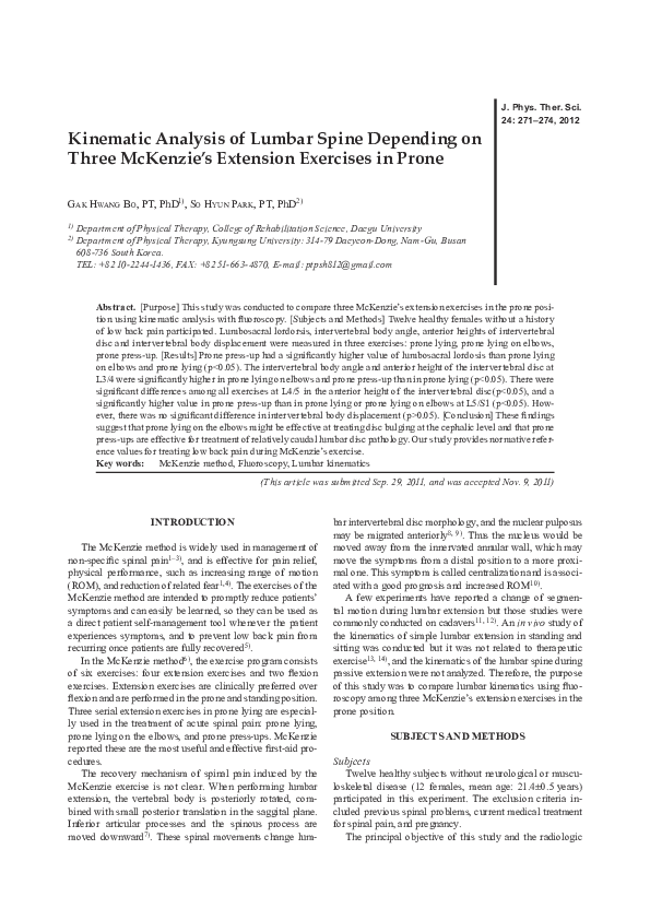 (PDF) Kinematic Analysis of Lumbar Spine Depending on Three McKenzie^|^rsquo;s Extension ...