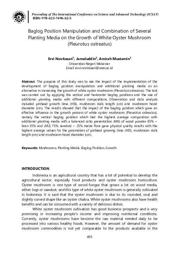 (PDF) Baglog Position Manipulation and Combination of Several Planting ...