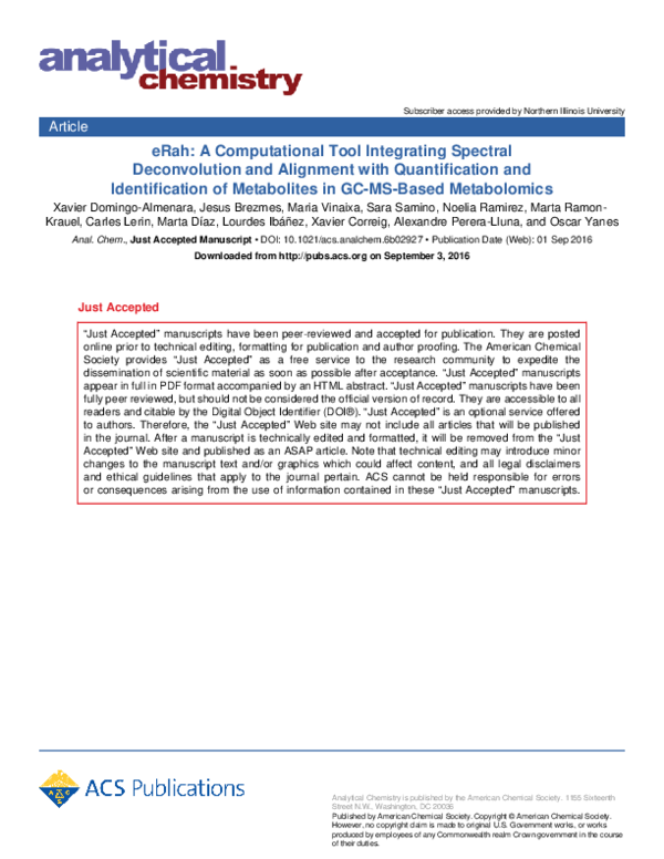 (PDF) eRah: A Computational Tool Integrating Spectral Deconvolution and Alignment with ...