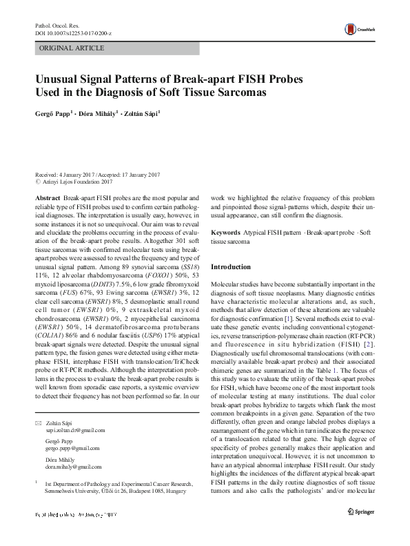 (PDF) Unusual Signal Patterns of Break-apart FISH Probes Used in the ...