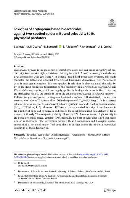 (PDF) Toxicities of acetogenin-based bioacaricides against two-spotted spider mite and ...