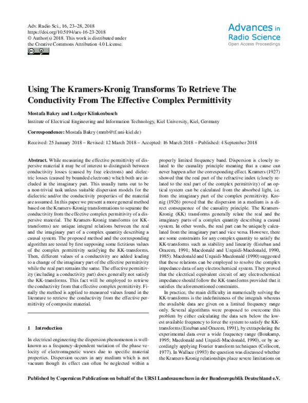 (PDF) Using The Kramers-Kronig Transforms To Retrieve The Conductivity From The Effective ...