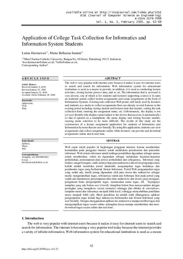 (PDF) Application Of College Task Collection For Informatics And ...