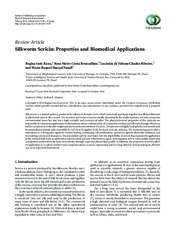 (PDF) Silkworm Sericin: Properties and Biomedical Applications