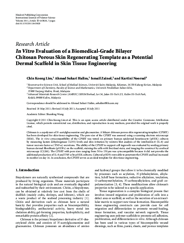 (PDF) Chitosan Bilayer Scaffold for Skin Tissue Engineering