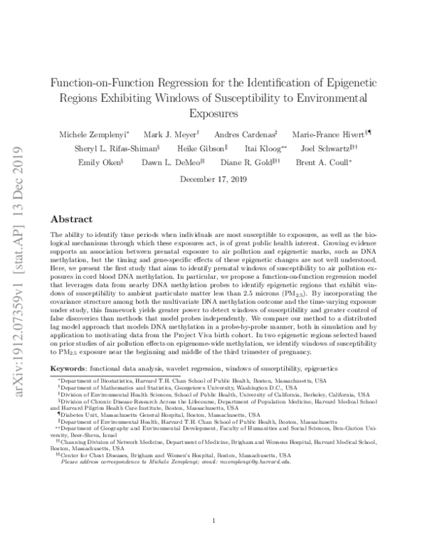 (PDF) Function-on-function regression for the identification of epigenetic regions exhibiting ...