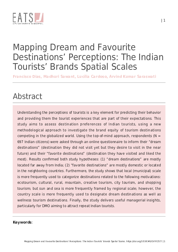 (PDF) Mapping Dream and Favourite Destinations’ Perceptions: The Indian Tourists’ Brands Spatial ...