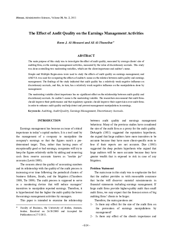 (PDF) The Effect of Audit Quality on the Earnings Management Activities