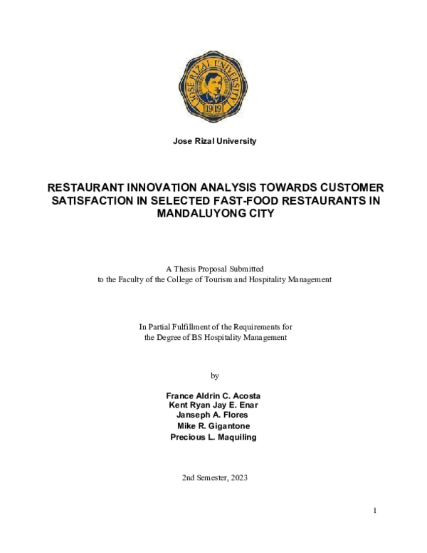 (DOC) RESTAURANT INNOVATION ANALYSIS TOWARDS CUSTOMER SATISFACTION IN ...