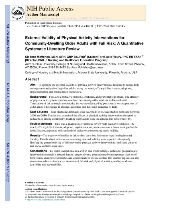 (PDF) External validity of physical activity interventions for community-dwelling older adults ...