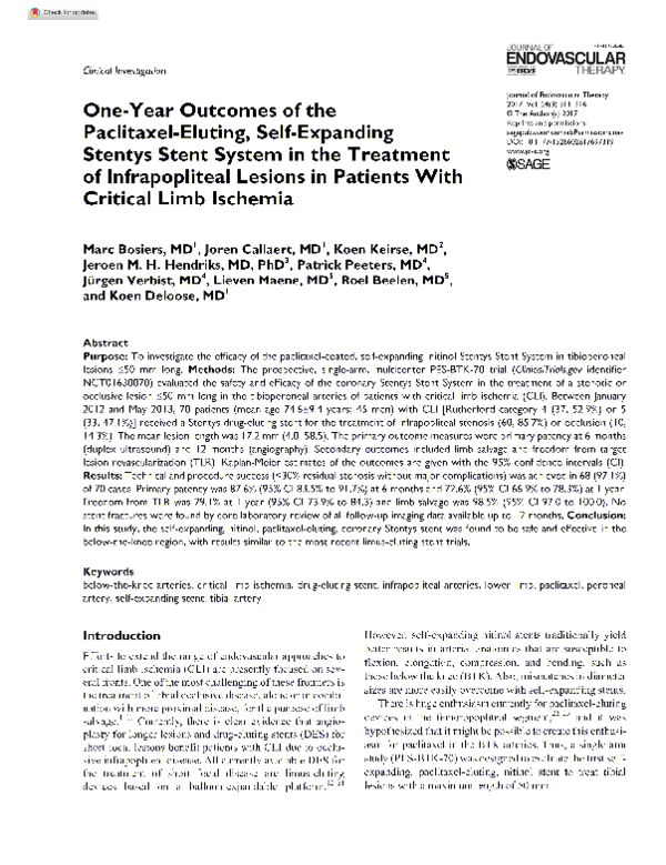(PDF) One-Year Outcomes of the Paclitaxel-Eluting, Self-Expanding ...