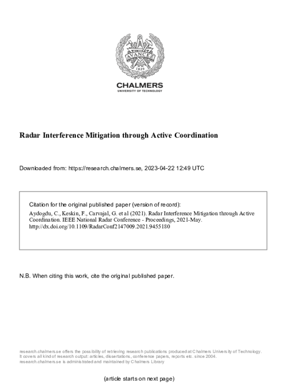 Pdf Radar Interference Mitigation Through Active Coordination Mustafa Mete