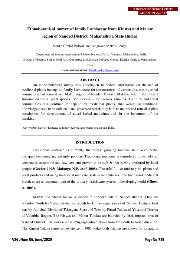 (PDF) Ethnobotanical survey of family Lamiaceae from Kinwat and Mahur ...