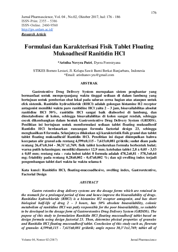 (PDF) Formulasi dan Karakterisasi Fisik Tablet Floating Mukoadhesif ...