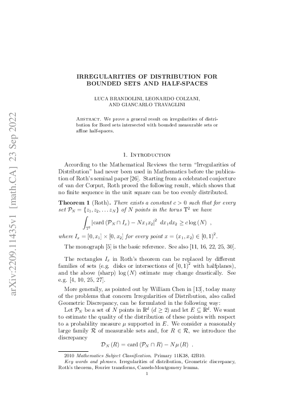 (PDF) Irregularities of distribution for bounded sets and half-spaces