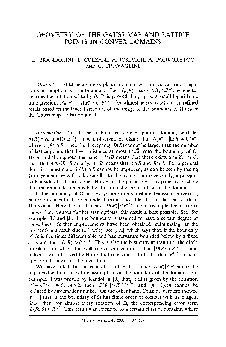 (PDF) Geometry of the gauss map and lattice points in convex domains