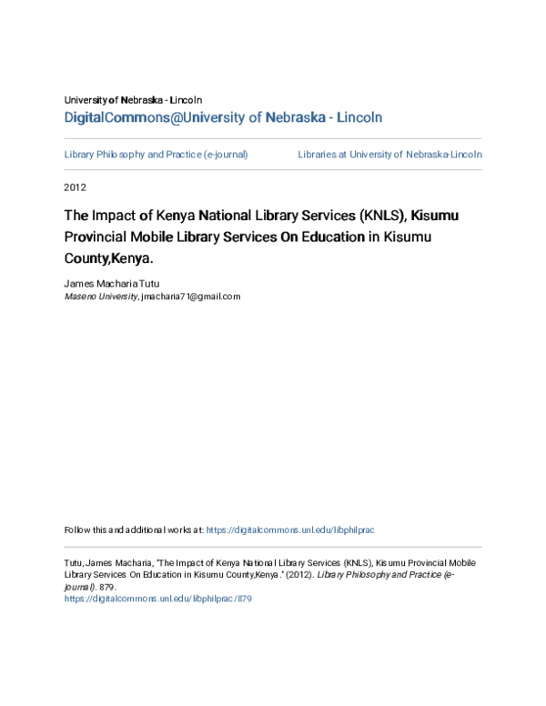 (PDF) The Impact of Kenya National Library Services (KNLS), Kisumu ...