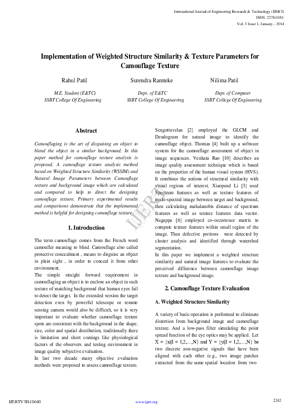 (PDF) Implementation of Weighted Structure Similarity & Texture Parameters for Camouflage Texture