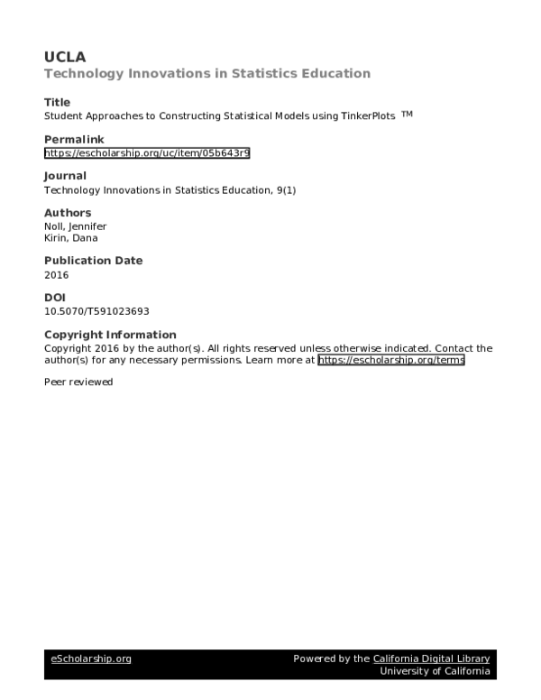 (PDF) Student Approaches to Constructing Statistical Models using TinkerPlots TM
