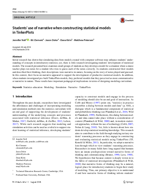(PDF) Students’ use of narrative when constructing statistical models in TinkerPlots