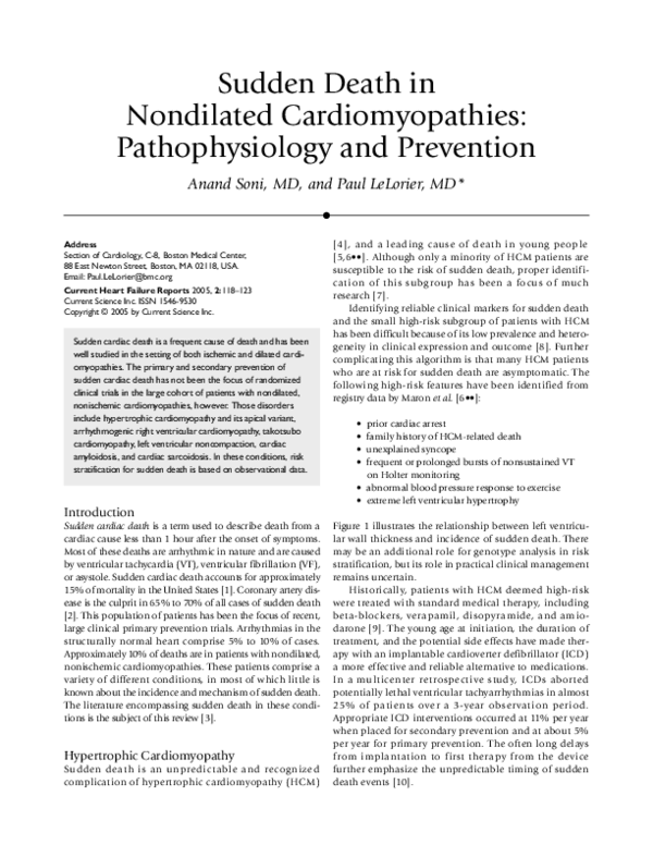 (PDF) Sudden death in nondilated cardiomyopathies: Pathophysiology and ...