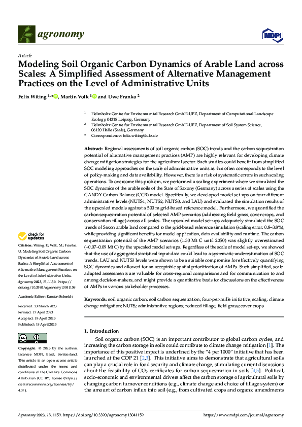 (PDF) Modeling Soil Organic Carbon Dynamics of Arable Land across Scales: A Simplified ...