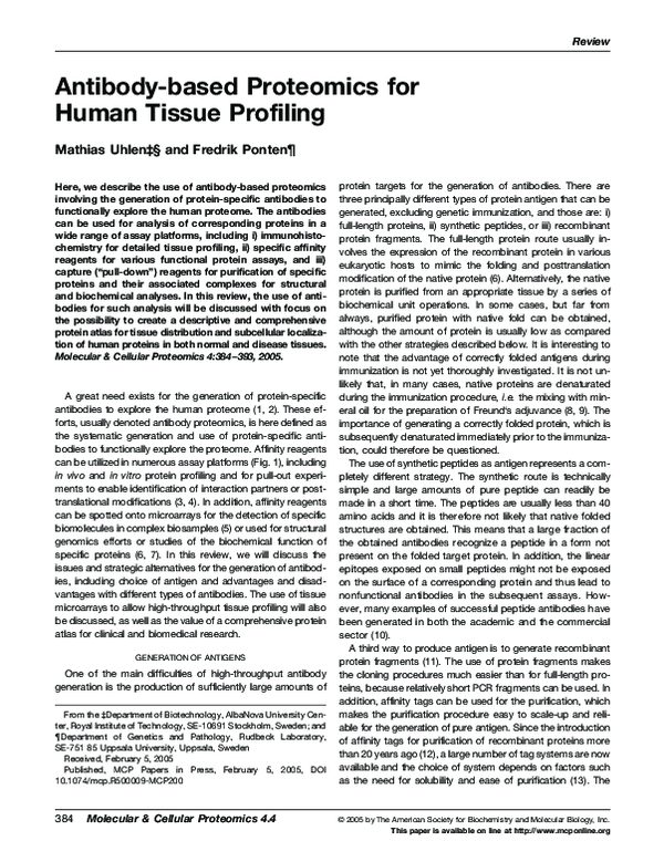 (PDF) Antibody-based Proteomics for Human Tissue Profiling