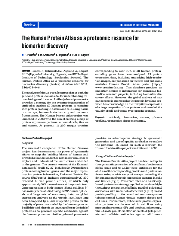 (PDF) The Human Protein Atlas as a proteomic resource for biomarker discovery