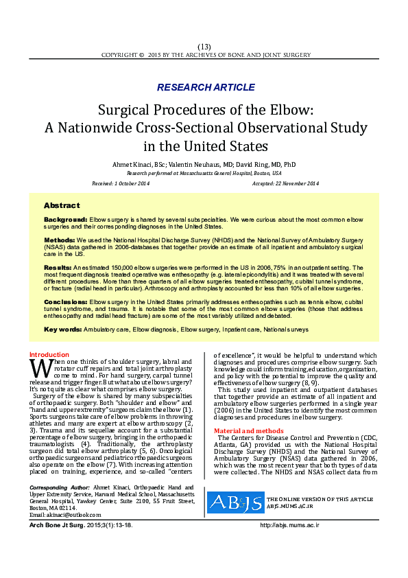 (PDF) Surgical Procedures of the Elbow: A Nationwide Cross-Sectional Observational Study in the ...