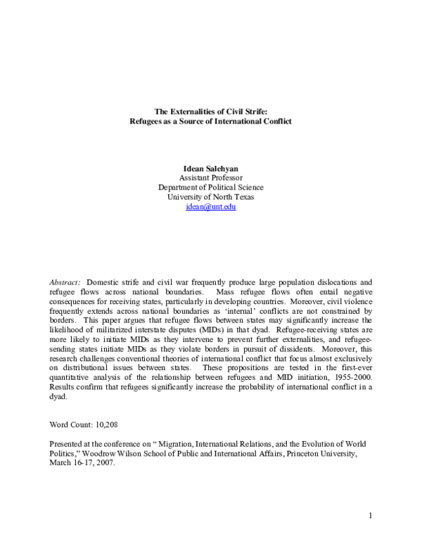 (PDF) The Externalities of Civil Strife: Refugees as a Source of ...