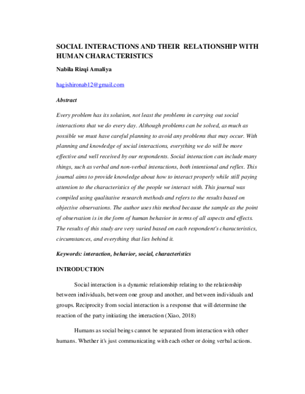 (PDF) Social Interactions and Their Relationship with Human Characteristics