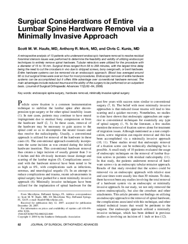 (PDF) Surgical considerations of entire lumbar spine hardware removal ...