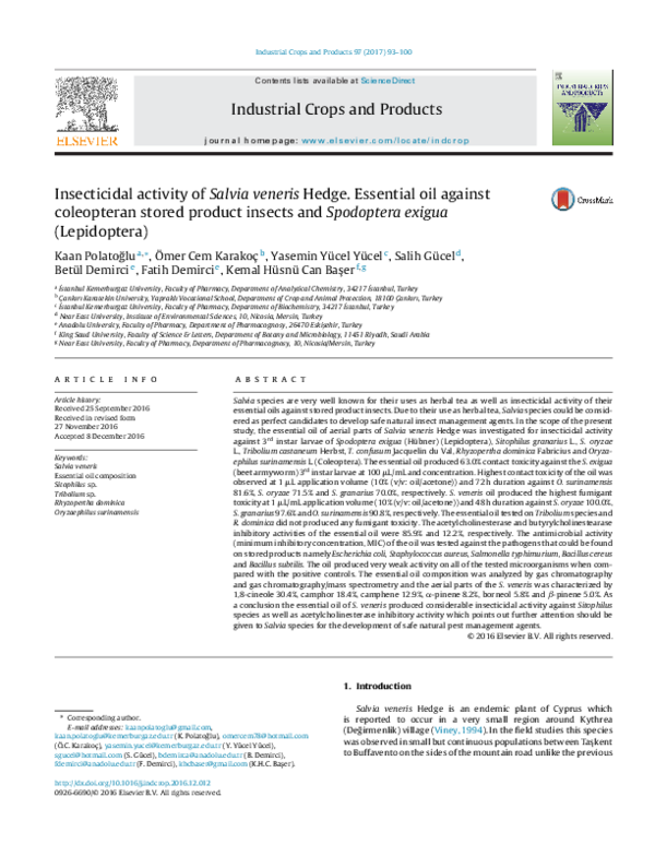 (PDF) Insecticidal activity of Salvia veneris Hedge. Essential oil ...