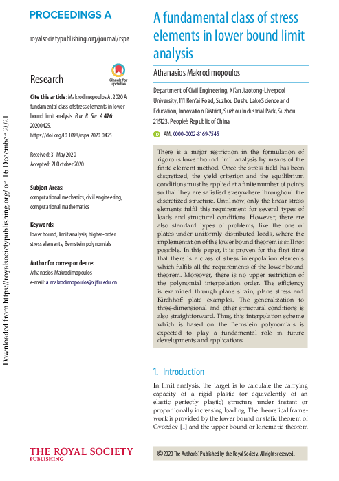 (PDF) A fundamental class of stress elements in lower bound limit analysis