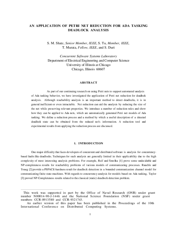 (PDF) An application of Petri net reduction for Ada tasking deadlock analysis