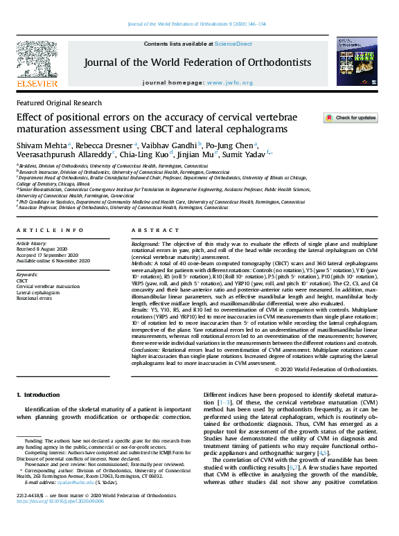 (PDF) Effect of positional errors on the accuracy of cervical vertebrae maturation assessment ...