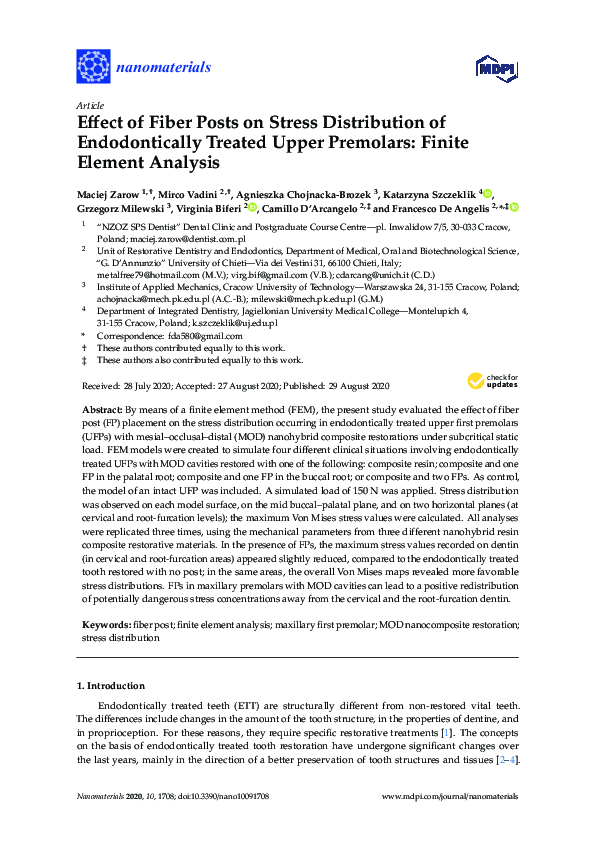 (PDF) Effect of Fiber Posts on Stress Distribution of Endodontically Treated Upper Premolars ...