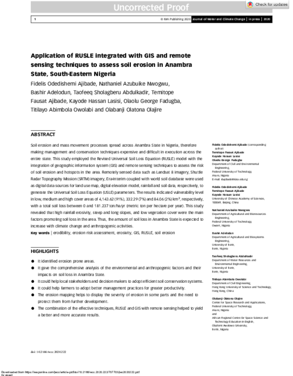 (PDF) Application of RUSLE integrated with GIS and remote sensing ...
